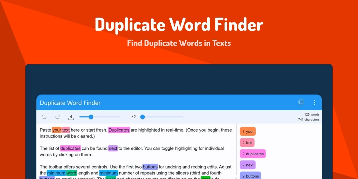 Duplicate Word Finder Find Duplicate Words In Texts Made With Svelte